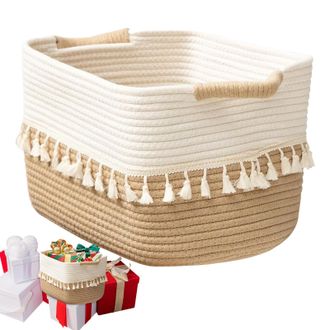 Generico Aufbewahrungskorb, multifunktional, mit Quasten, gewebter Aufbewahrungskorb aus Baumwollseil, f&uuml;r Spielzeug, Decken, Handt&uuml;cher, B&uuml;cher, W&auml;sche, Badez