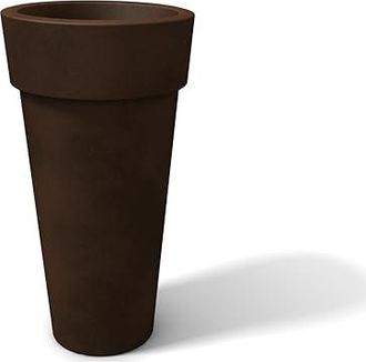 KLORIS Moderne runde Vase für den Außenbereich, Modell MESSAPICO Durchmesser 29 cm, Höhe 43 cm, Farbe Braun, mit Ablaufloch am Boden, hochwertiges Polyethyle