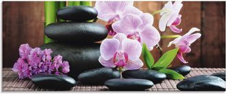Artland ARTland Wanddeko Glasbilder Wandbild Glas Bild einteilig 125x50 cm Querformat Natur Asien Wellness Zen Steine Blumen Blüten Orchideen Bambus Pink T5OO