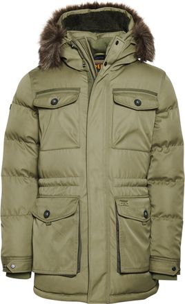 Superdry Herren Chinook Faux Pelz Parka Jacke, Grün (Dusty Olive Green), Large