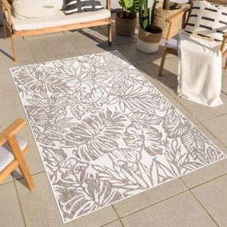 Carpet City Carpet City Tapis résistant aux intempéries beige 60 x 110 cm floral balcon imperméable terrasse jardin cuisine salle de bain