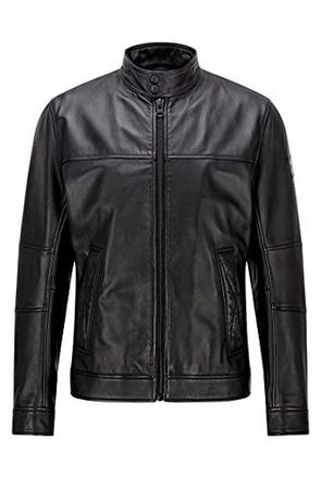 BOSS Hommes Josep Blouson de motard Slim Fit en cuir traité à la main