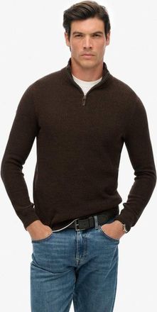 Superdry Pullover aus strukturierter Baumwolle in Dunkelbraun und Schwarz mit halblangem Rei&szlig;verschluss-Brown