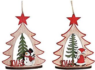 DKD Home Decor Weihnachtsschmuck der Marke, weiß, rot und grün, aus Holz, 14 x 6 x 18 cm, 2 Stück