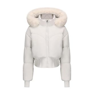 Generic Doudoune courte dhiver pour femme, manteau bomber matelass&eacute; chaud et rembourr&eacute;, fermeture &eacute;clair utilitaire, blanc, XXL