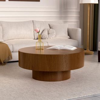 Generic Runder Trommel-Couchtisch, moderner, einzigartiger handgefertigter Couchtisch mit stabilem Sockel, zeitgen&ouml;ssischer runder Holztisch f&uuml;r Wohnzimmer un