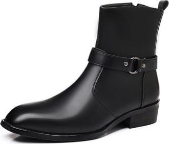 Dadawen Homme Cuir Cheville Chelsea Classiques Bottes de Moto avec Fermeture Éclair Latérale pour Réunion Travail - Noir 42
