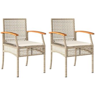 vidaXL Gartenst&uuml;hle mit Kissen 2 Stk. Beige Poly Rattan Akazienholz Vidaxl