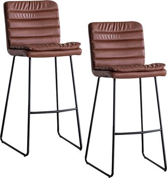 Generic Barhocker, Barhocker mit R&uuml;cken- und Fu&szlig;st&uuml;tze, mit PU-Leder bezogene Barhocker in Tresenh&ouml;he, einfache Montage, Sitzh&ouml;he 76 cm