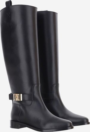 Ferragamo Womens Zakia Leather Boots Black