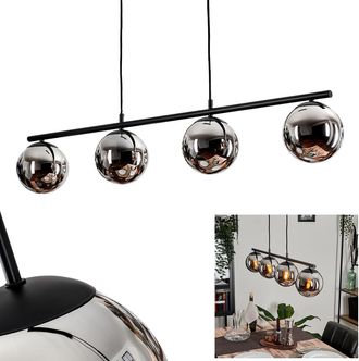 HOFSTEIN Pendelleuchte Gastor, H&auml;ngelampe aus Metall/Glas in Schwarz/Chromfarben, Leuchte im Vintage/Retro Design mit Schirmen aus Glas (&Oslash; 15 cm), H&ouml;he max. 10