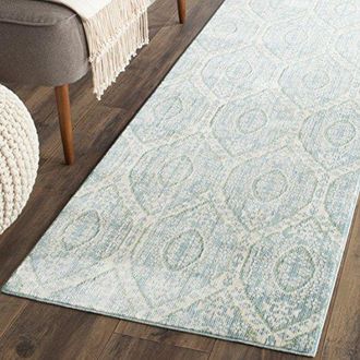 Safavieh Distressed Teppich für Wohnzimmer, Esszimmer, Schlafzimmer - Valencia Collection, Kurzer Flor, Alpenblau und Creme, 69 X 244 cm