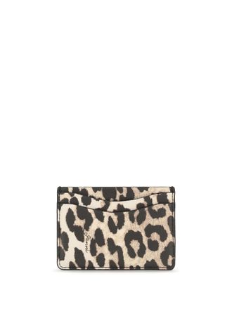 Ganni Womens Bou Animal Print Card Holder Almond Milk Wallet