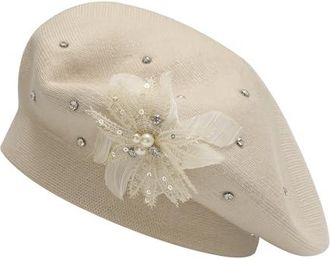 ZLYC Béret français réversible en Cachemire de Couleur Unie pour Femme, Perle Fleur Beige, Taille Unique