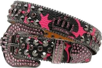 Generic Ceinture en cuir PU avec strass pour femme Style Hip Hop Punk Jeans Ceinture Fashion Streetwear, 20, 115 cm