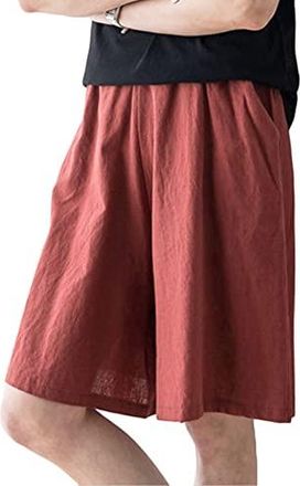 ORANDESIGNE Bermudas pour Femme Mode Short Taille élastique Short en Coton et Lin Pantalon Court Couleur Unie Oversize Casual Home Shorts Pantalon Droit Pantalon 