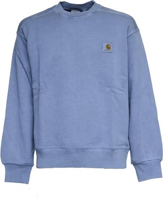 Carhartt Work in Progress Homme, Sweatshirts et sweats &agrave; capuche, Bleu, Taille: XS SweaT-shirt &agrave; manches longues Col, poignets et ourlet c&ocirc;tel&eacute;s &Eacute;cusson logo sur la poitrine Co
