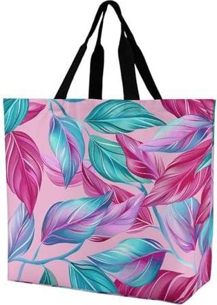 Generic Motif De Feuilles Cyan Sac Cabas Pliable Tote Bag L&eacute;ger Sac A Main Femme Pour Quotidienne Shopping Gym