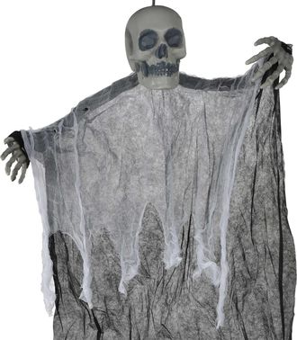 Arti Casa H&auml;ngender Geist f&uuml;r Halloween, mit Totenkopf, biegbaren Armen und H&auml;nden, Langer schwarzer Umhang mit Aufh&auml;nger, Totensch&auml;del und Knochen-H&auml;nde aus Ku