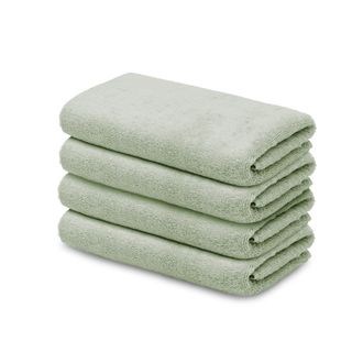 Looks by Wolfgang Joop 4X Gästehandtuch 30x50 cm - 100% Baumwolle Luxus Gästehandtücher mit Aufhänger & Logostick, 4er Set Gästetuch Salbei