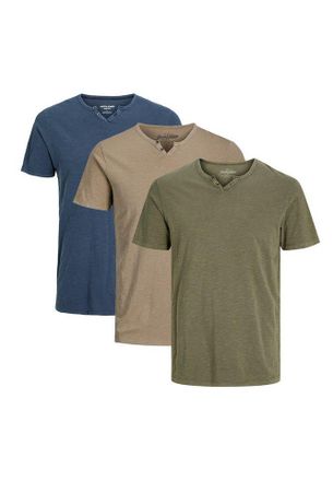 Jack & Jones T-Shirt 3er Pack Split (Spar-Set, 3-tlg) T-Shirt - Baumwolle - Atmungsaktiv - Aus hochwertigem Slub-Gewebe