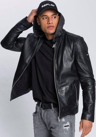 Bruno Banani Lederjacke aus Lammnappaleder, taillierter Schnitt, mit abnehmbarer Kapuze