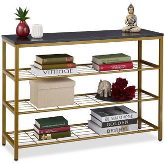 Relaxdays Relaxdays - Console, 4 surfaces, métal, mdf, table étroite, couloir et salon, HxLxP : 70x101x30 cm, rangement, doré-noir