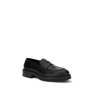 Ferragamo Mens Black Calf Leather Bos Taurus Slip-On Loafers