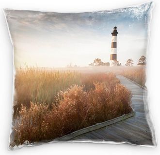 Paul Sinus Art Landschaft, braun, blau, Leuchtturm, Herbst Deko Kissen 40x40cm für Couch Sofa Lounge Zierkissen - Dekoration zum Wohlfühlen