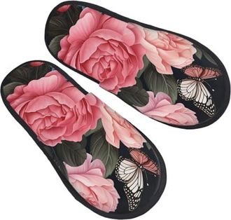 Generic Chaussures De Maison Pivoines Roses Duveteux Fuzzy Pantoufles Chauds Chaussures Hiver Slippers Pour Camping Spa L