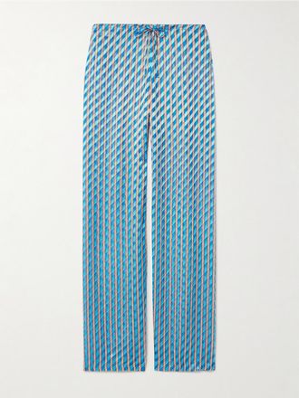 Dries Van Noten Hose Mit Geradem Bein Aus Devor&eacute;-satin - Blau