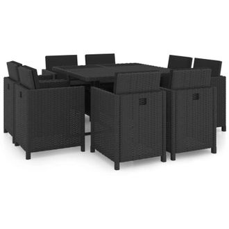 vidaXL 9-tlg. Garten-Essgruppe mit Auflagen Poly Rattan Schwarz Vidaxl