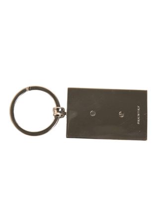 Dolce & Gabbana Mens Black Leather Logo Metal Ring Keychain Keyring Calf