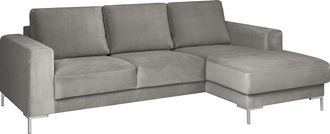 Fredriks home24 Ecksofa Grau Samt Vaia 236 x 82 x 147cm Longchair davorstehend rechts ohne Schlaffunktion Modern