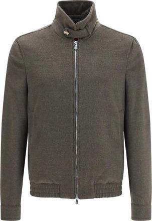 Brunello Cucinelli Woll-Rei&szlig;verschlussjacke mit hohem Kragen - - Jackets - Herren - Braun - S