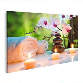 Islandburner Bild auf Leinwand Entspannung Kerzen Steine Orchideen Wellness Spa Atmosph&auml;re De Bilder Wandbilder 80x40cm