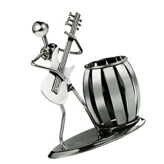 BESPORTBLE Stiftehalter Musikerfigur aus Eisen Metall Skulptur Schreibtisch Organizer mit Gitarrenspieler Motiv Grau
