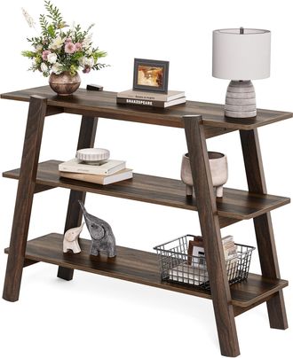 Tribesigns 105cm Konsolentische, 3-stufiger Sofatisch, schmal und lang, mit offenen Ablagef&auml;chern f&uuml;r das Wohnzimmer, Bauernhaus-Holz hinter der Couch, Foyer-Ein
