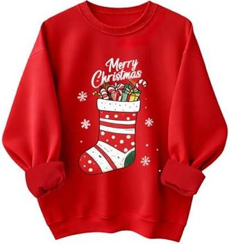 Generic Chandails rouges imprim&eacute;s arbre de No&euml;l pour femme, pull dhiver amusant et tendance pour les vacances, surdimensionn&eacute; et confortable, pull d&eacute;contract&eacute;