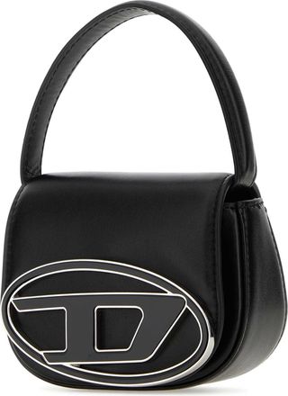Diesel Leather 1DR with Metal Logo Plaque Shoulder Bag - Black
