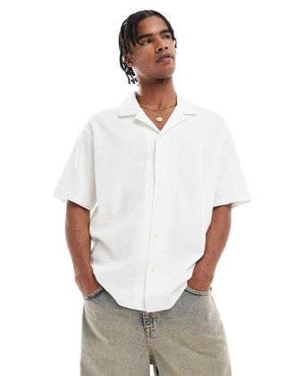 Boss Orange by Hugo Boss Chemise gaufr&eacute;e &agrave; manches courtes et col &agrave; revers - Taupe-Neutre