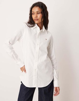 Polo Ralph Lauren Chemise Oxford stretch &agrave; logo embl&eacute;matique - Blanc