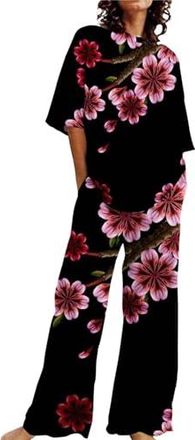 Generic Pyjama avec poches pour femme - Ensemble deux pi&egrave;ces pour femmes - Tenues d&eacute;t&eacute; - T-shirts &agrave; manches courtes et pantalons taille &eacute;lastique pour sortir,