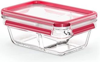 Emsa Clip & Close Glas Frischhaltedose, rechteckig, 0,8 L, 100 Prozent dicht, rutschfestes Stapeln, Glasbehälter spülmaschinen-, gefrier-, backofen-, mikro