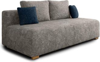 E-MEUBLES E-meubles - Schlafsofa Moss 200 cm Bouclé mit Schlaffunktion, Bettkasten und Kissen (Grau)