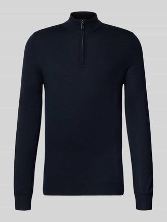 Christian Berg Slim Fit Strickpullover aus Woll-Mix mit Troyer-Kragen