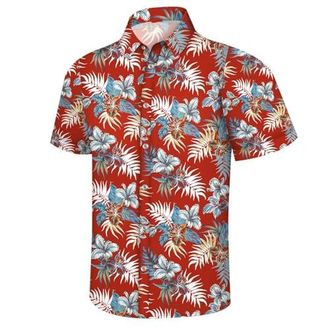 Generic Chemise hawa&iuml;enne &agrave; manches courtes pour homme - Sans plis - Boutonn&eacute;e - &Eacute;vacuation de lhumidit&eacute; - S&eacute;chage rapide - Imprim&eacute; d&eacute;contract&eacute; - Haut color&eacute; 