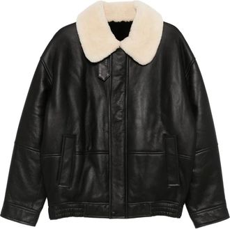 Yves Salomon veste à col en peau lainée - Noir