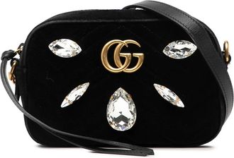 Gucci Hobo Bags - Mini GG Marmont Crystal Embellished Matelasse Velv - Gr. unisize - in Schwarz - f&uuml;r Damen