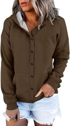 Generic Sweat à capuche avec poches pour femme - Sweatshirts longs pour plus femmes UK - Sweatshirts unis sans capuche - Vêtements de sport - Automne - Hiver 